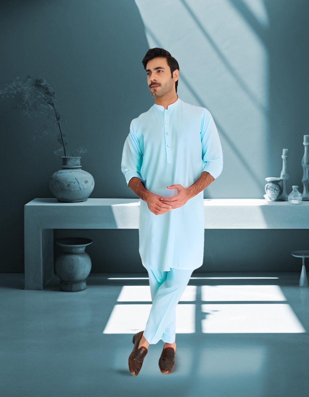 Mens Asemaan - Sky Blue Kurta Classic - Kurta Pajama / Shalwar Kameez ...