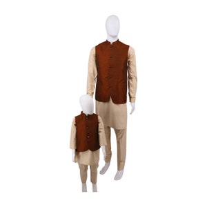 Rust Silk Koti Waistcoat Baby Kids; Ramadan, Eid, Kurta Pajama, Shalwar ...