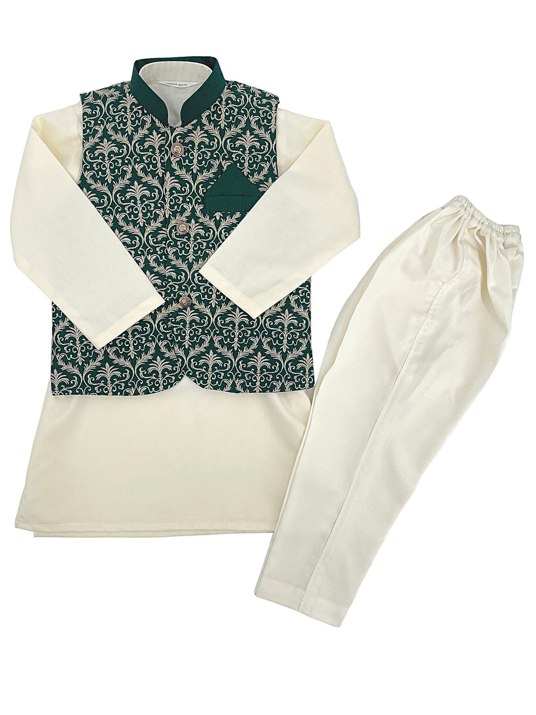 Joon Embroidery Green Koti Baby Boy Kurta Pajama / Shalwar Kameez ...