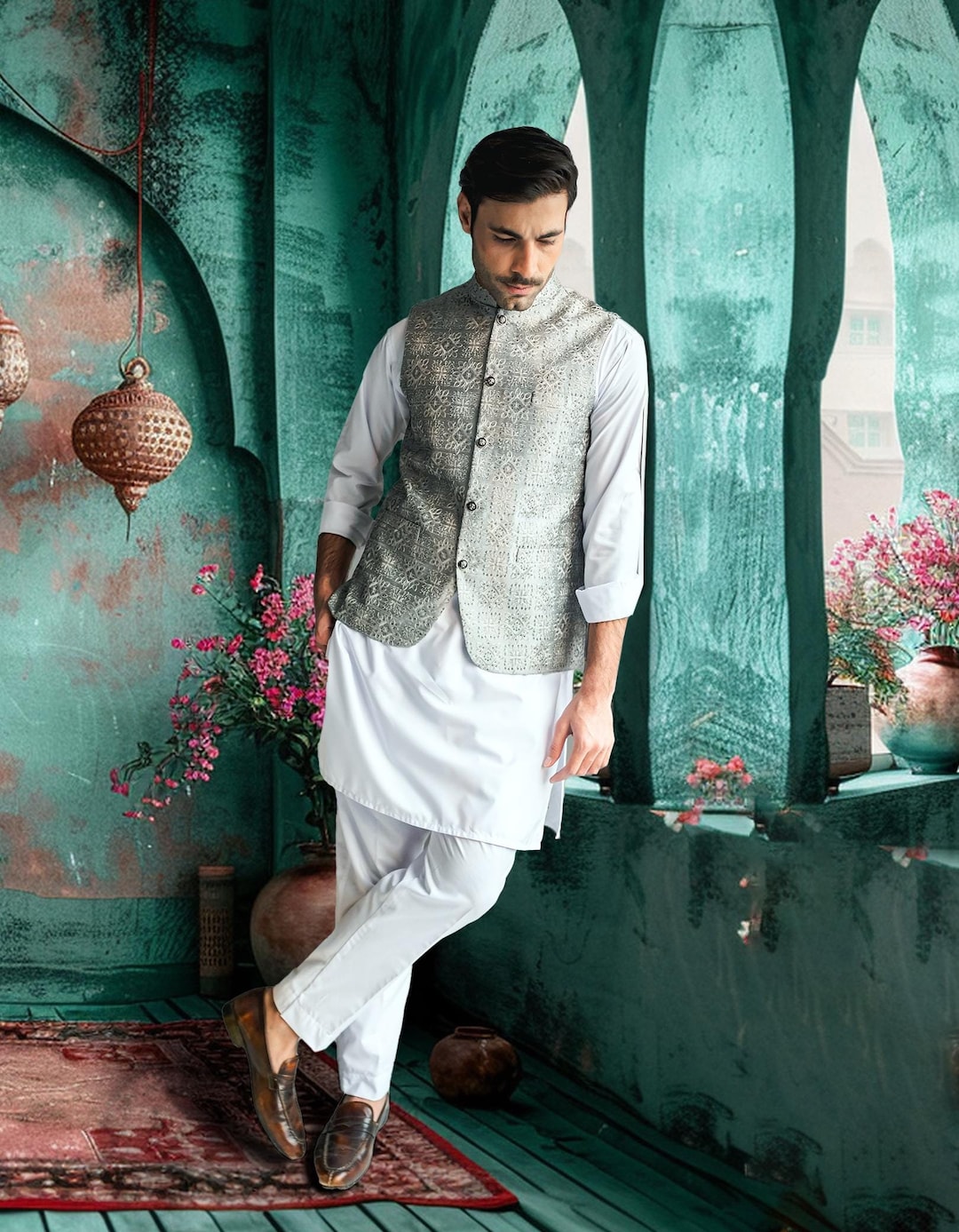 Chandi / Silver Koti Waistcoat Mens; Ramadan, Eid, Kurta Pajama ...