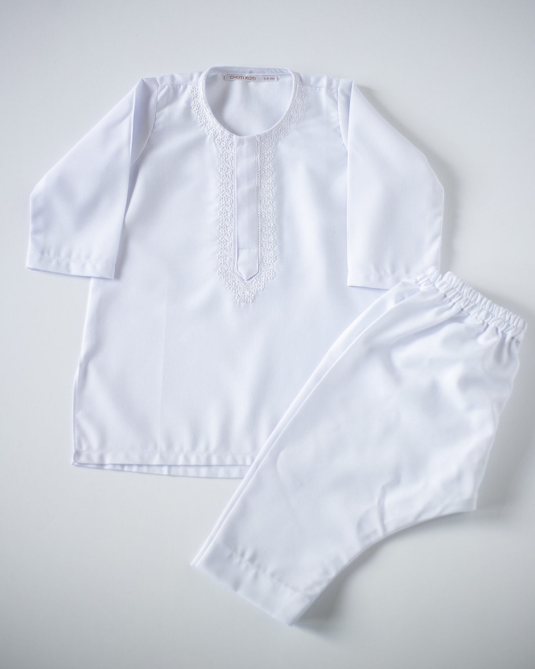 White Embroidered - Baby Boy Kurta Pajama / Shalwar Kameez / Thobe ...