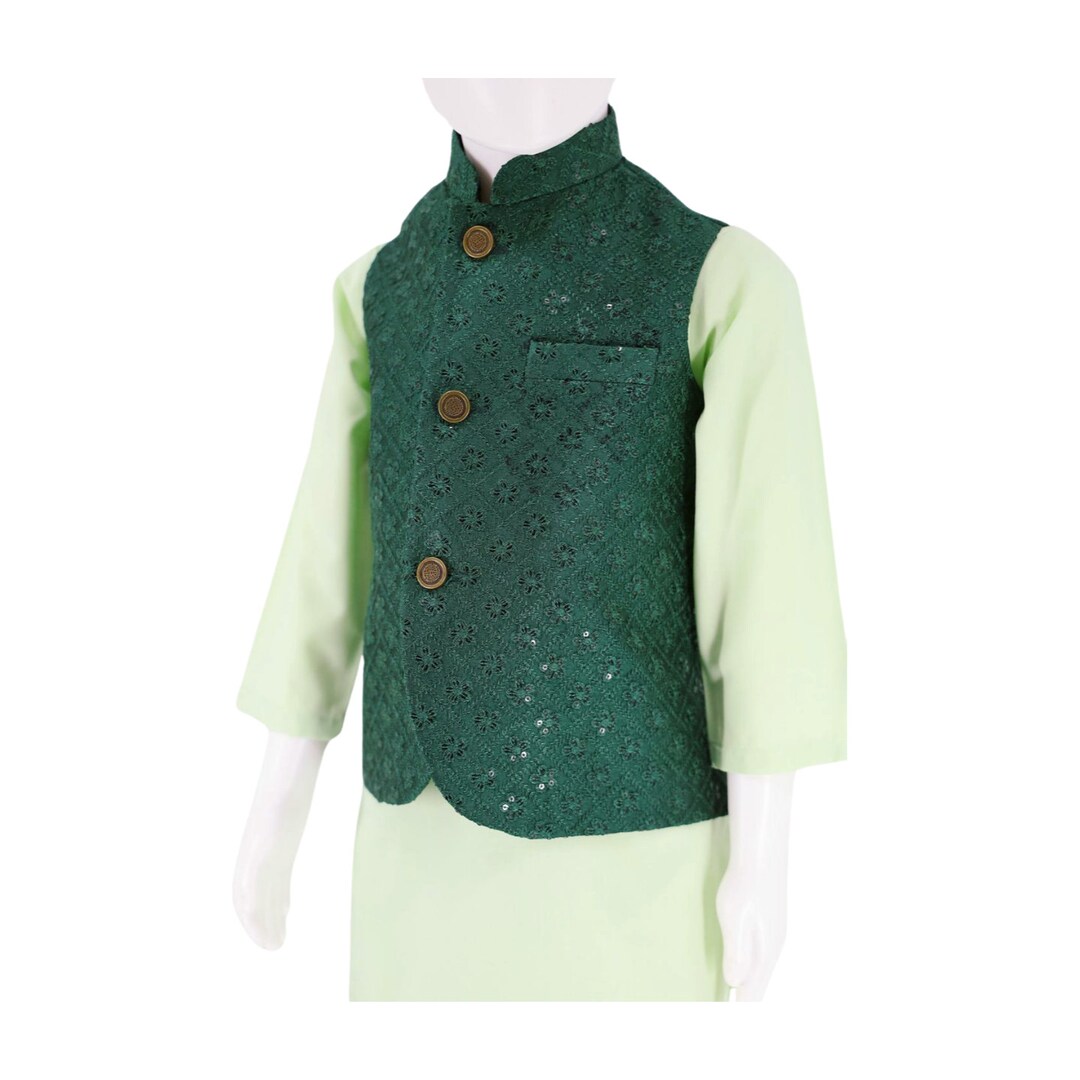 Emerald Green Silk Koti Waistcoat Baby Ramadan, Eid, Kurta Pajama ...
