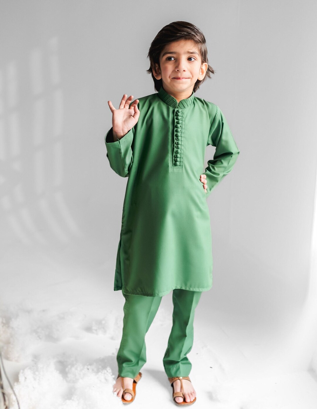 Pesto Green Kurta - Baby Boy Kurta Pajama / Shalwar Kameez - Pakistani ...