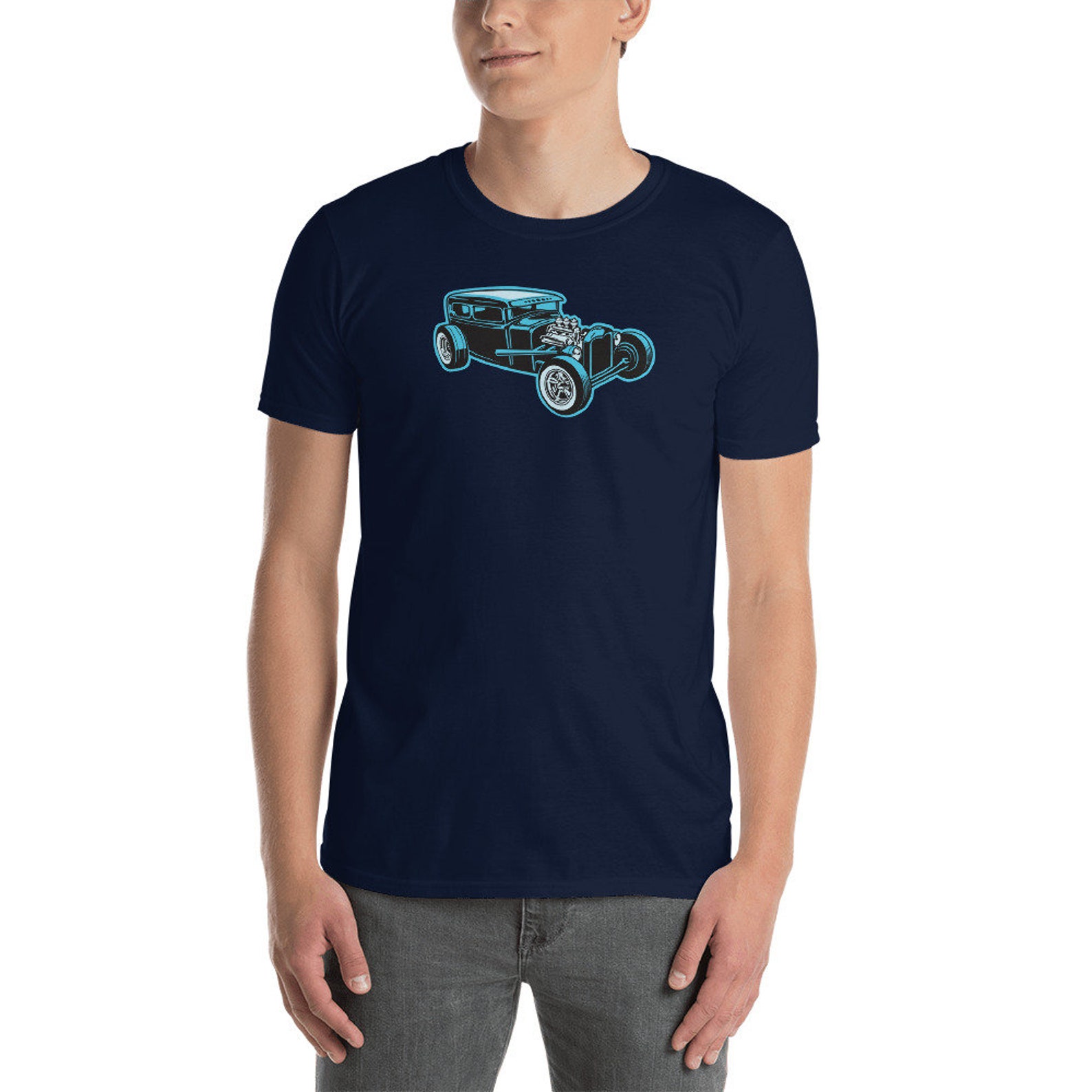 Vintage Hot Rod T-shirt in Blue, Ford Sedan Hot Rod, Rat Rod, Hot Rod T ...