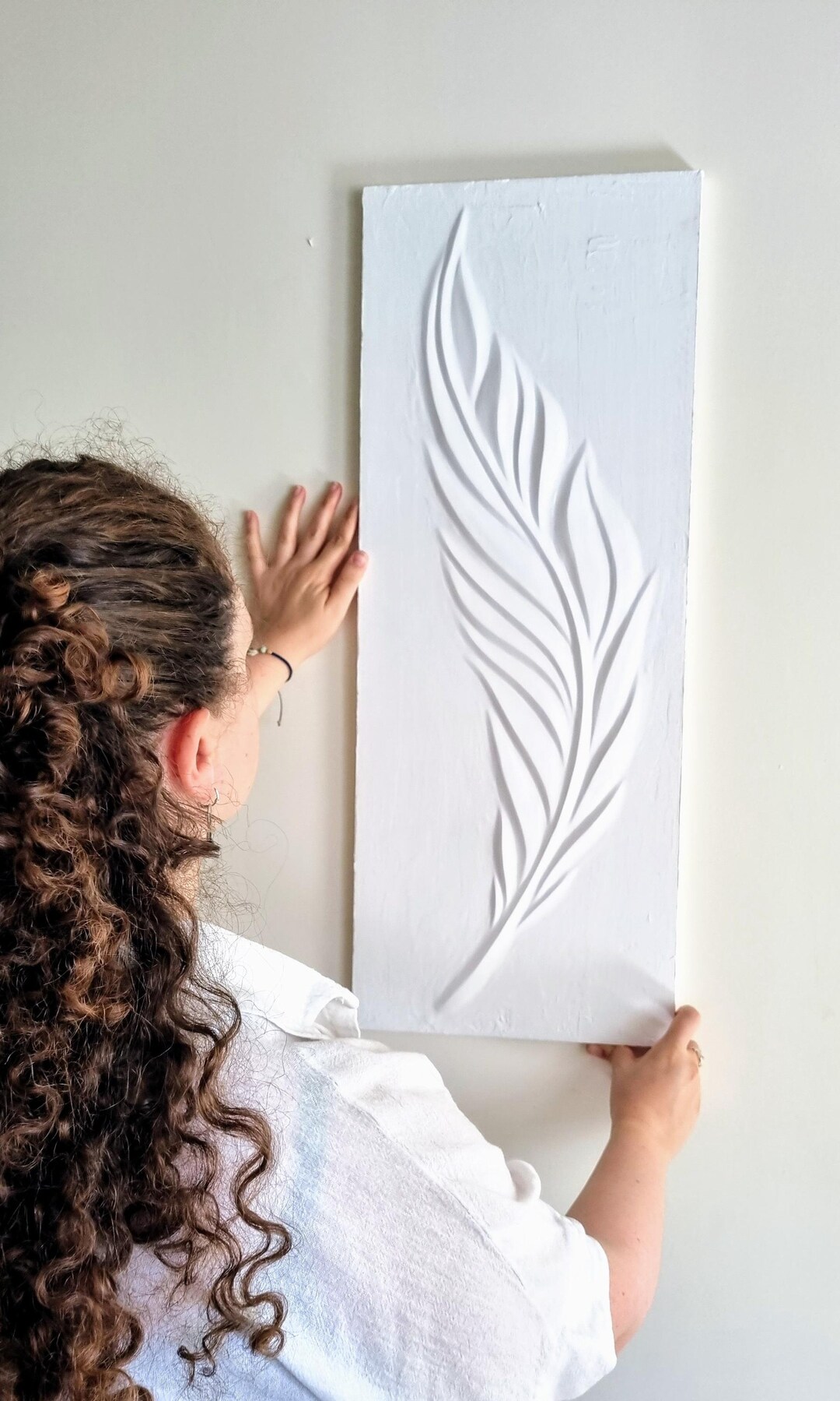 White Sculpted Painting, Feather Wall Decor, Christmas Gift for ...