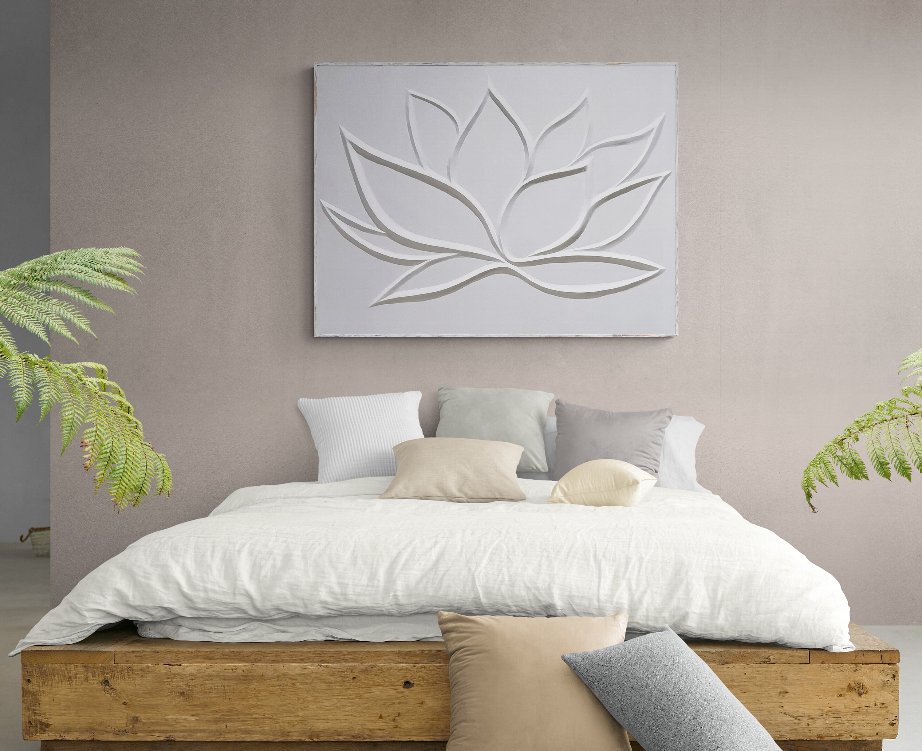 Lotus Flower Decor Plaster Painting Botanical Bas Relief Lotus Flower ...
