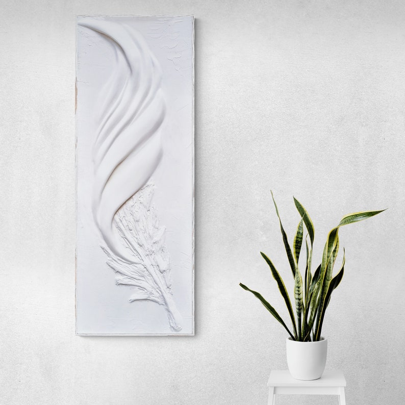 Abstract White Feather Plaster Wall Art: 3D Bas Relief Sculpture - Etsy