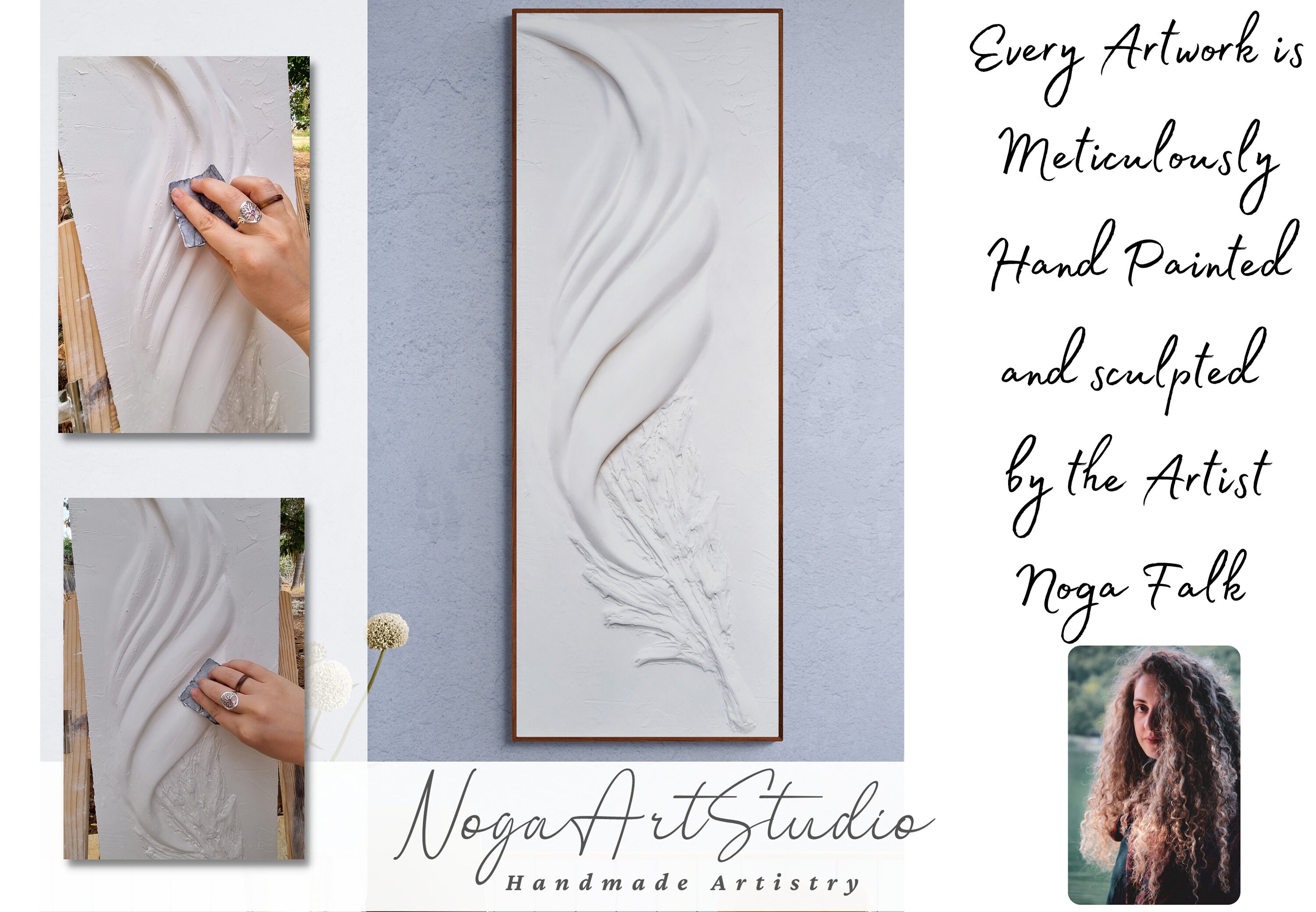 White Feather Plaster Art, Symbolizes Freedom & Flow, Bas Relief for ...