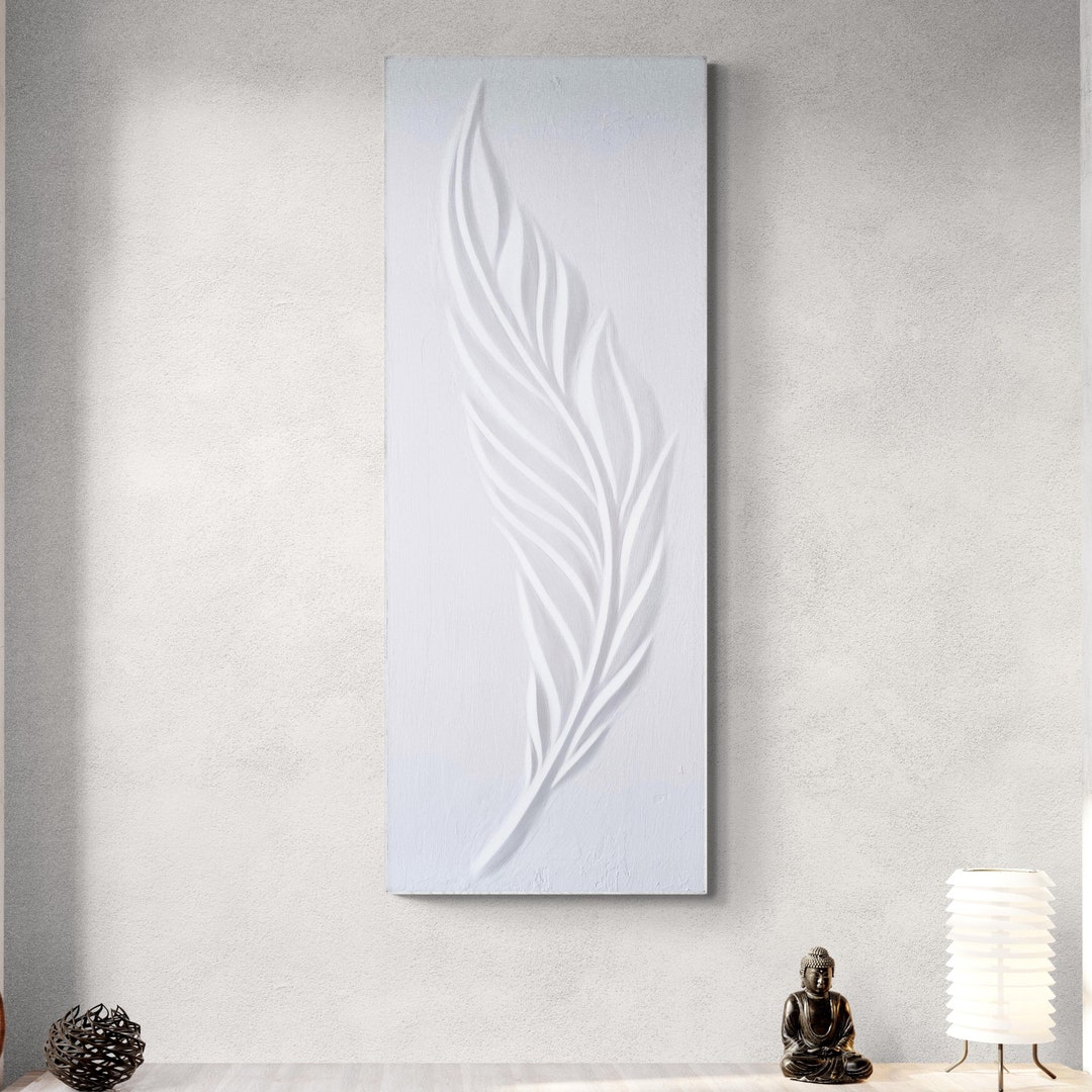 Elegant Curvy White Feather Plaster Wall Art. Christmas Gift. 3D Wall ...