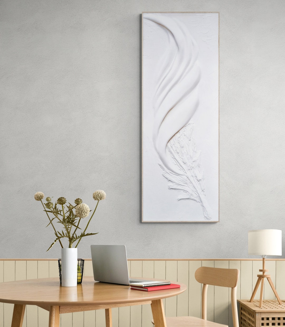 Abstract White Feather Plaster Wall Art: 3D Bas Relief Sculpture - Etsy