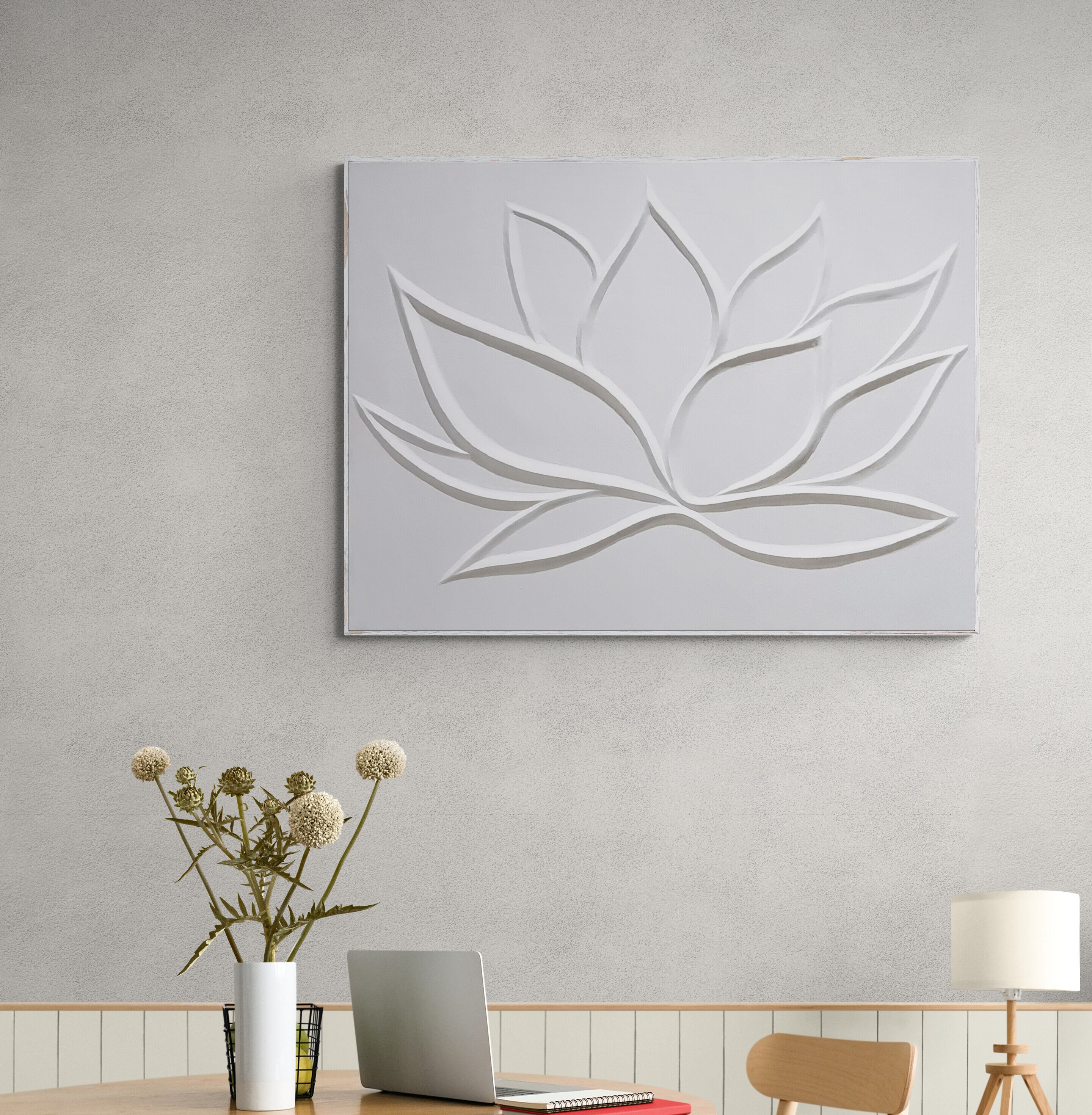 Lotus Flower Decor Plaster Painting Botanical Bas Relief Lotus Flower ...