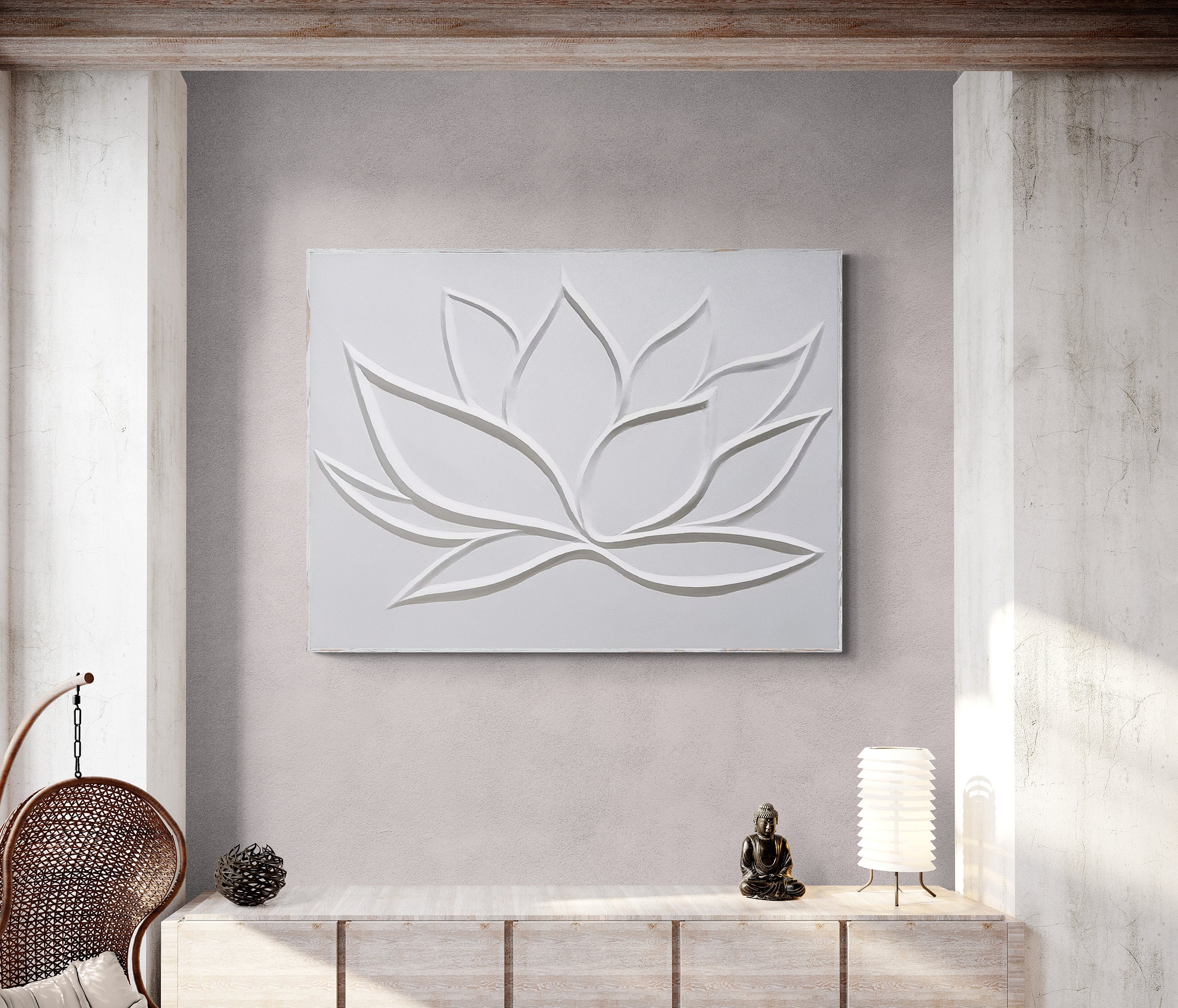 Lotus Flower Decor Plaster Painting Botanical Bas Relief Lotus Flower ...