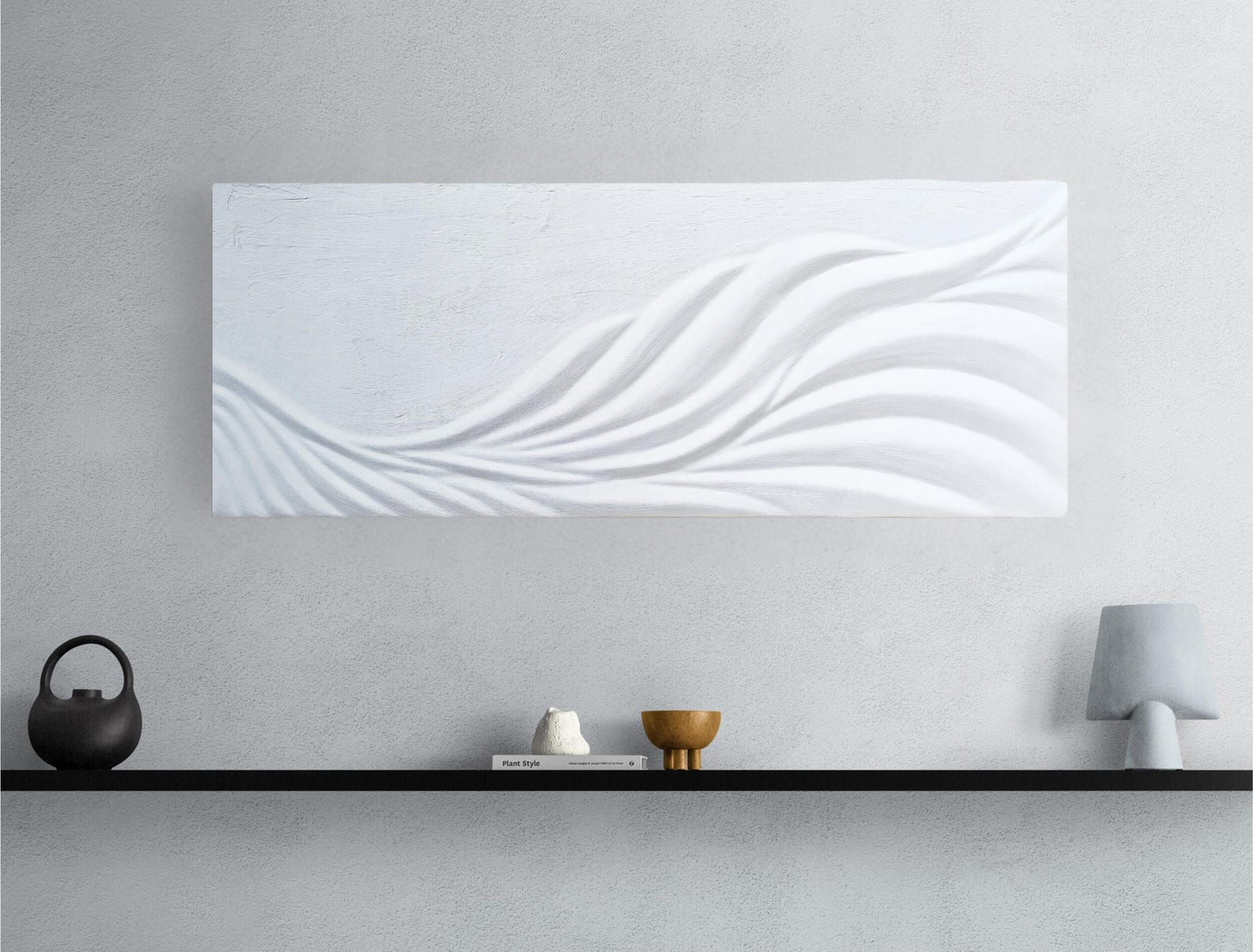 White Plaster Wall Sculpture, 3D Beach Wall Art, Elegant Curvy Bas ...