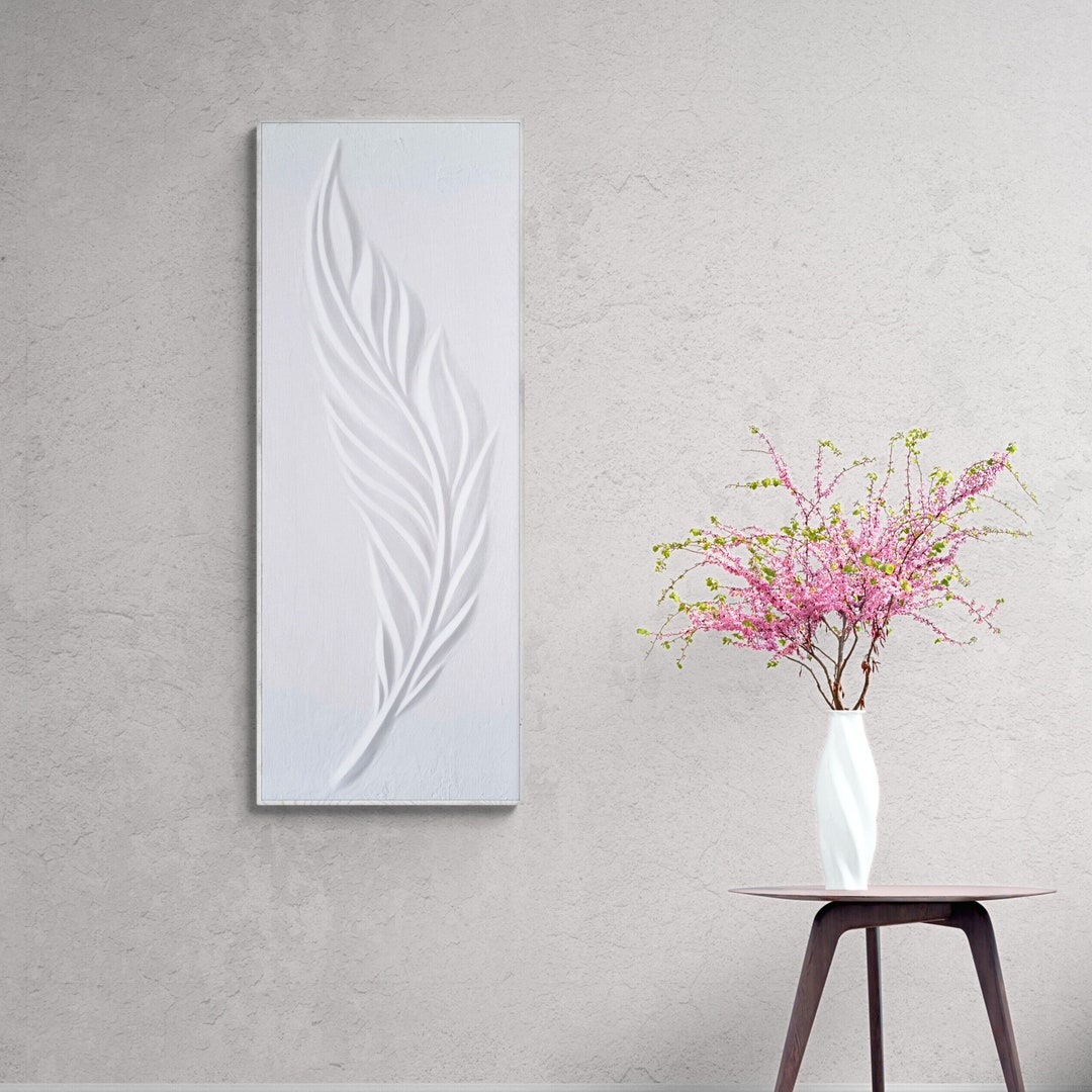 White Feather Wall Art, Plaster Wall Art, Feather Wall Decor for Modern ...