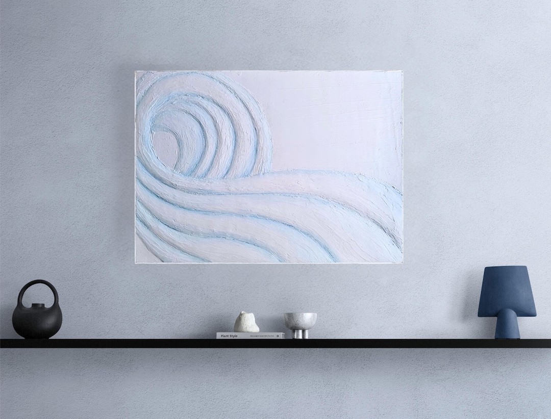 White and Blue Plaster Wall Sculpture, 3D Beach Wall Art, Ocean Wave ...
