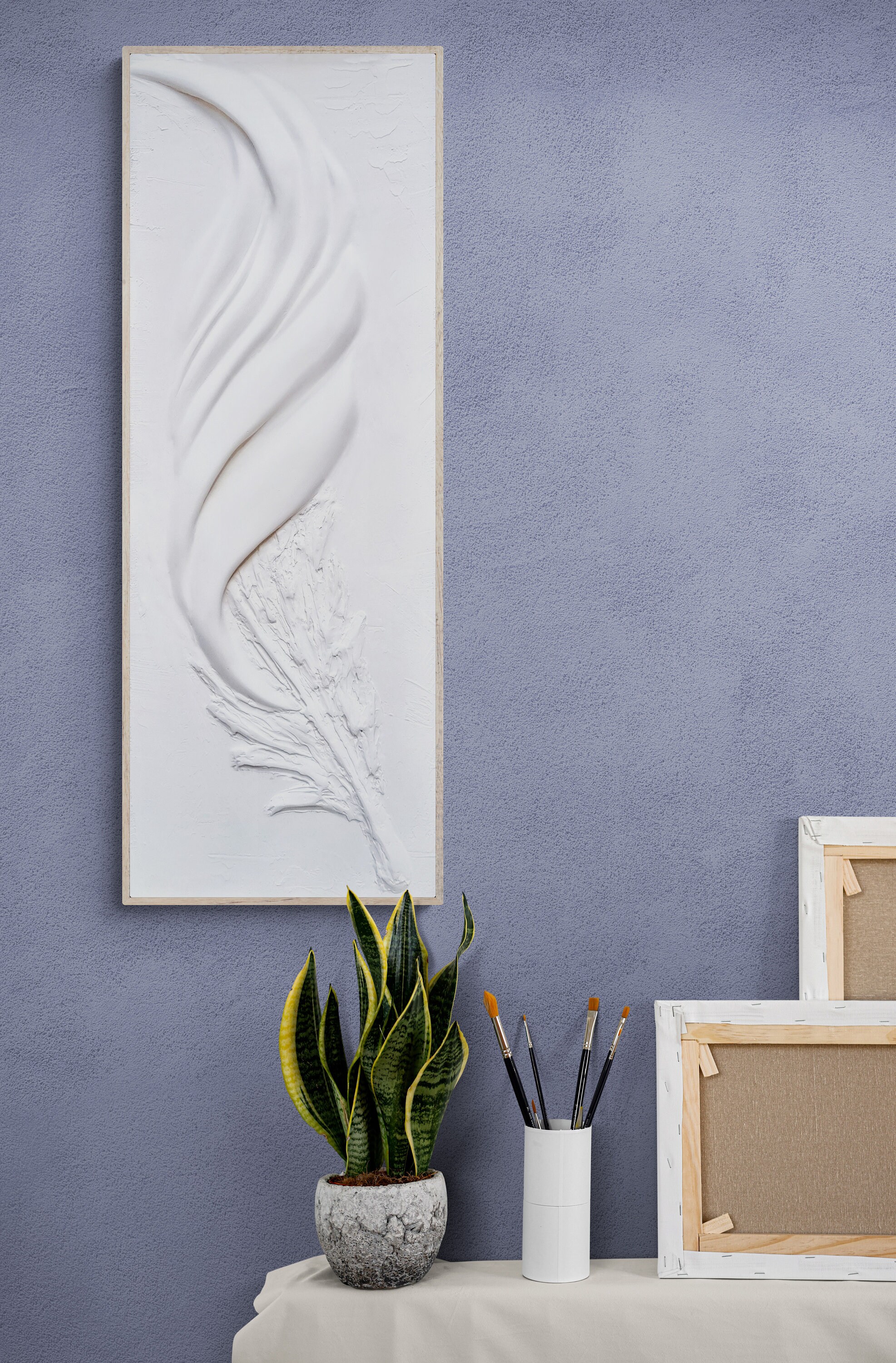 White Feather Plaster Art, Symbolizes Freedom & Flow, Bas Relief for ...