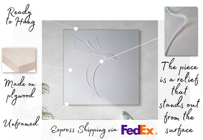 Abstract Hummingbird Plaster Wall Decoration, 3D Wall Art for ...