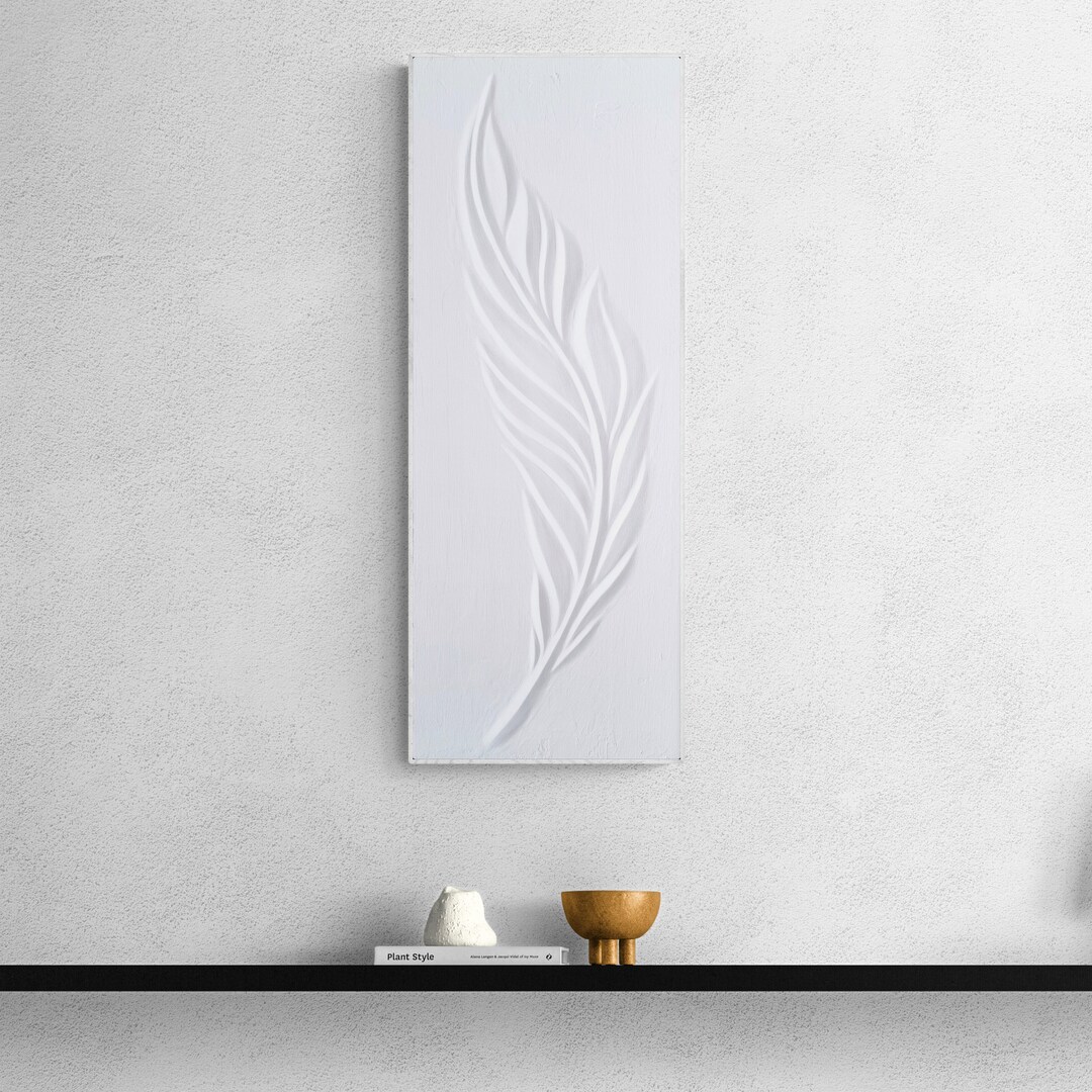 White Feather Wall Art, Plaster Wall Art, Feather Wall Decor, Modern ...