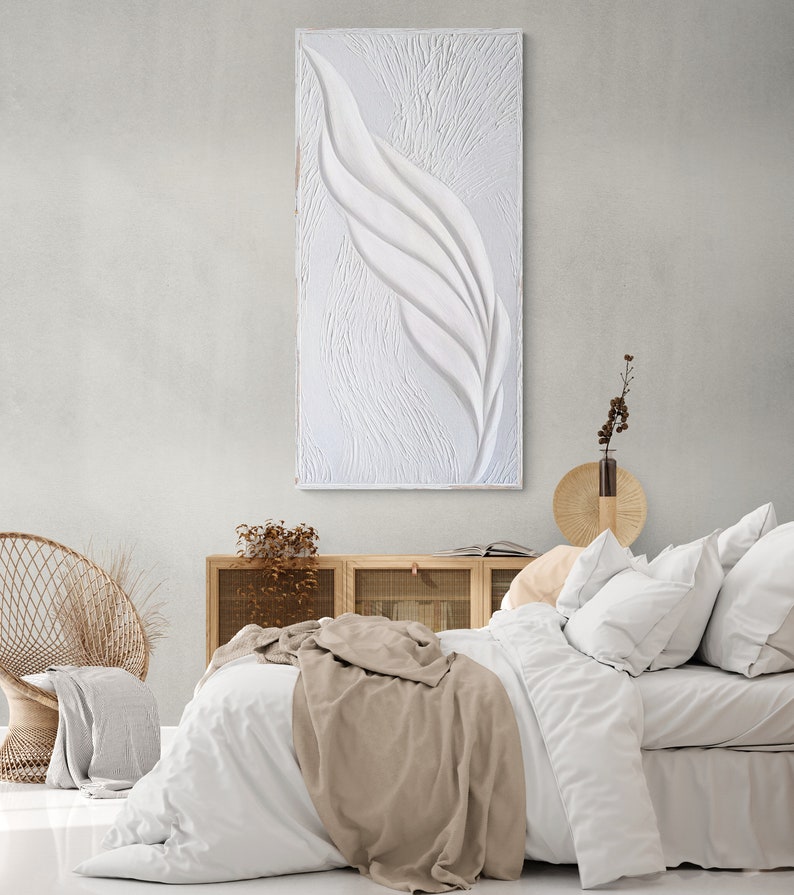 Minimalist White Feather Plaster Wall Decoration, 3D Wall Art for ...