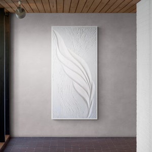 Minimalist White Feather Plaster Wall Decoration, 3D Wall Art for ...