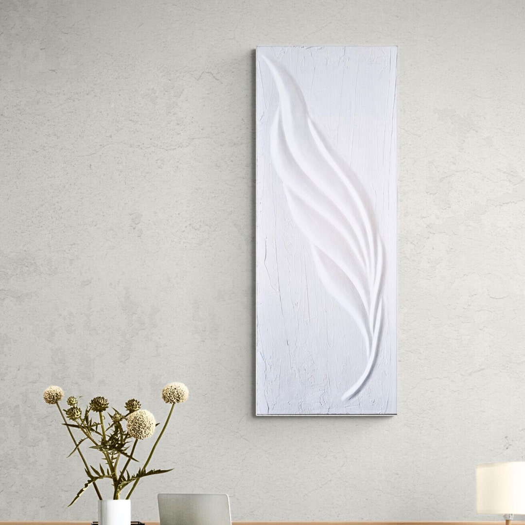 Minimalist White Feather Plaster Wall Art: 3D Bas Relief - Etsy