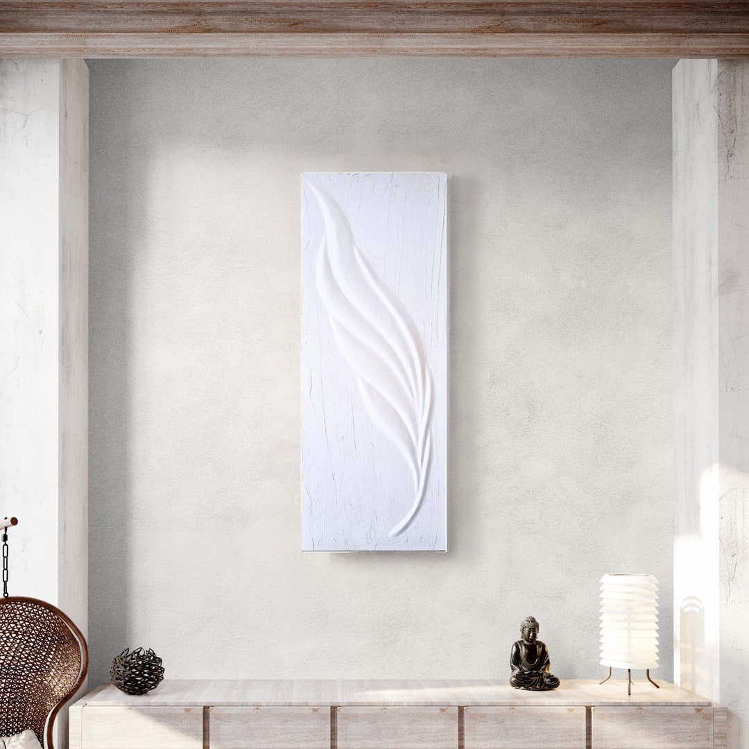 Minimalist Feather Plaster Wall Decoration, 3D Wall Art for Midcentury ...