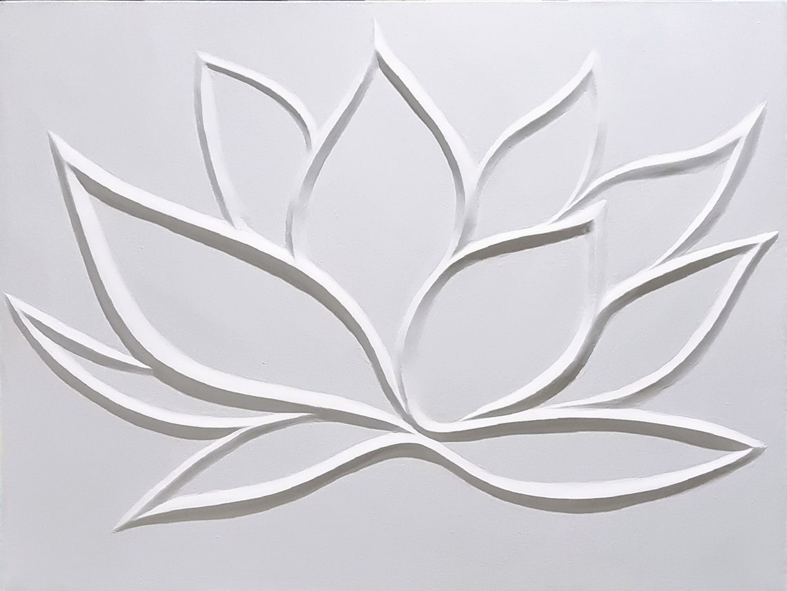 Lotus Flower Decor Plaster Painting Botanical Bas Relief - Etsy
