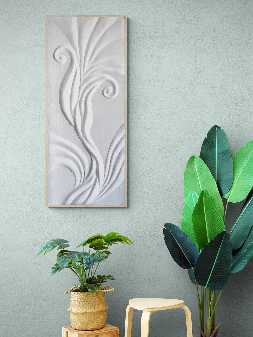 White Botanical Plaster Art, Abstract Flowers Plaster Wall Art for ...