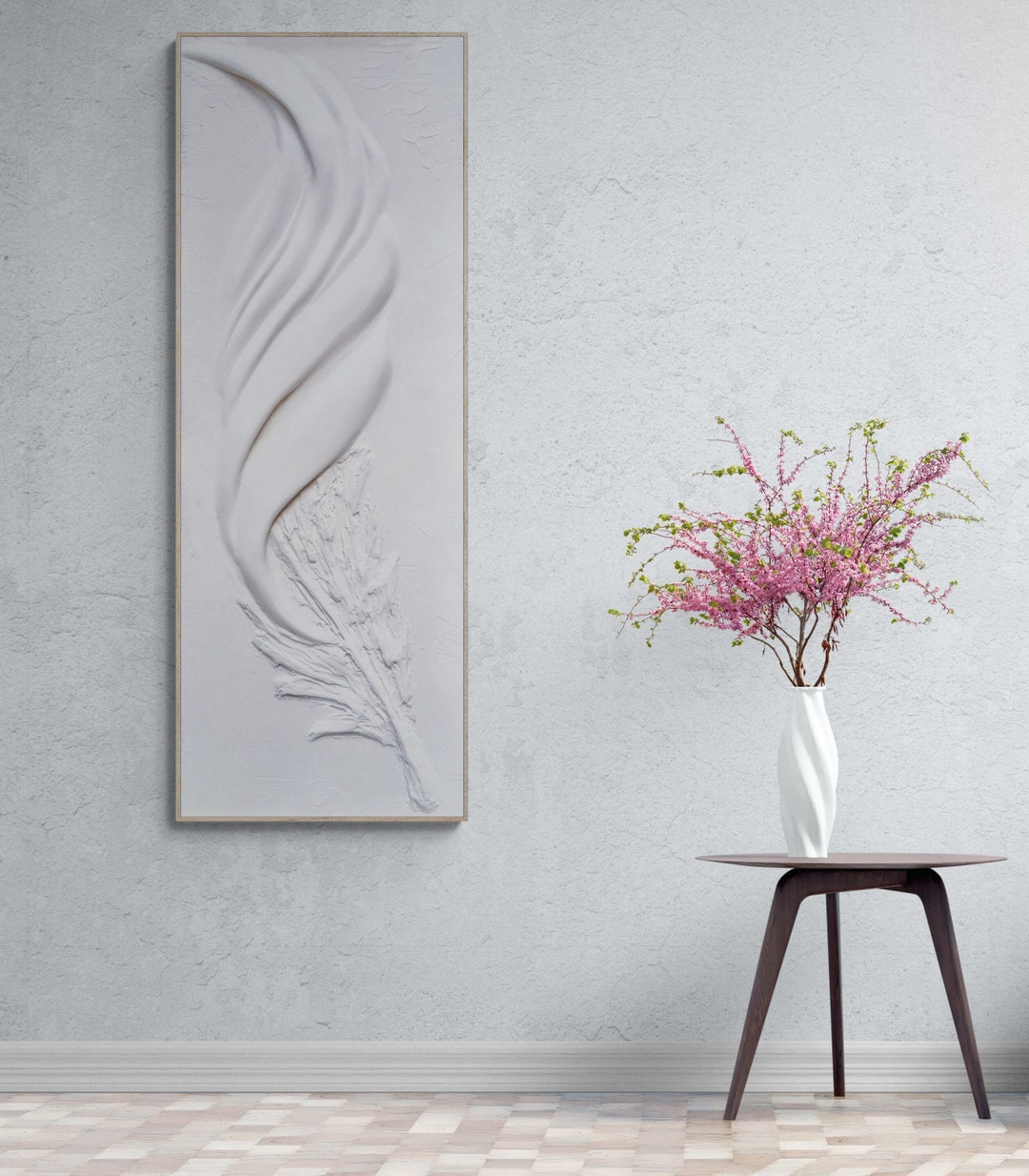 White Feather Plaster Art, Symbolizes Freedom & Flow, Bas Relief for ...