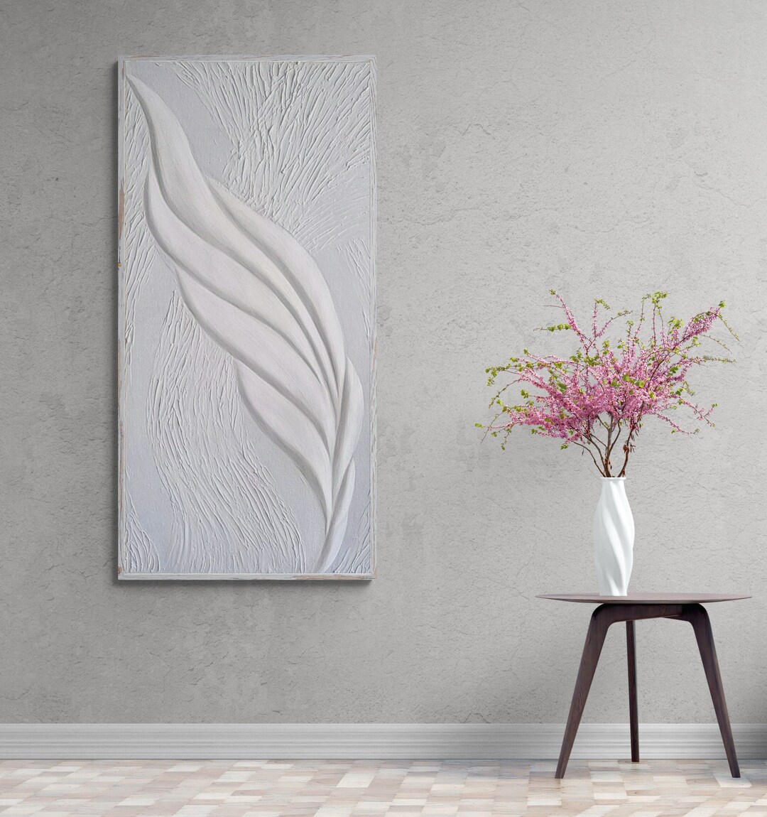 Minimalist White Feather Plaster Wall Decoration, 3D Wall Art for ...