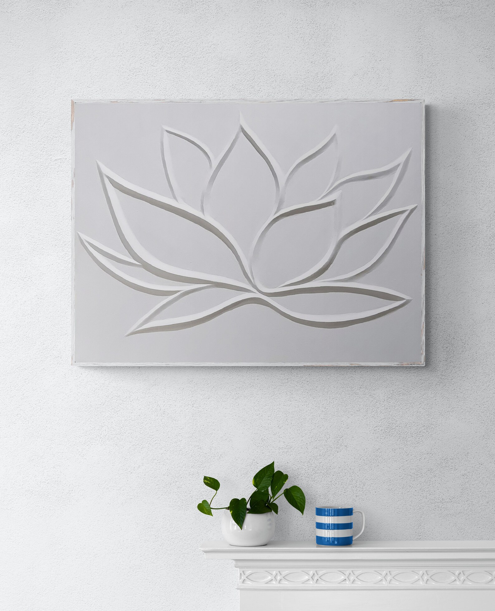 Lotus Flower Decor Plaster Painting Botanical Bas Relief Lotus Flower ...