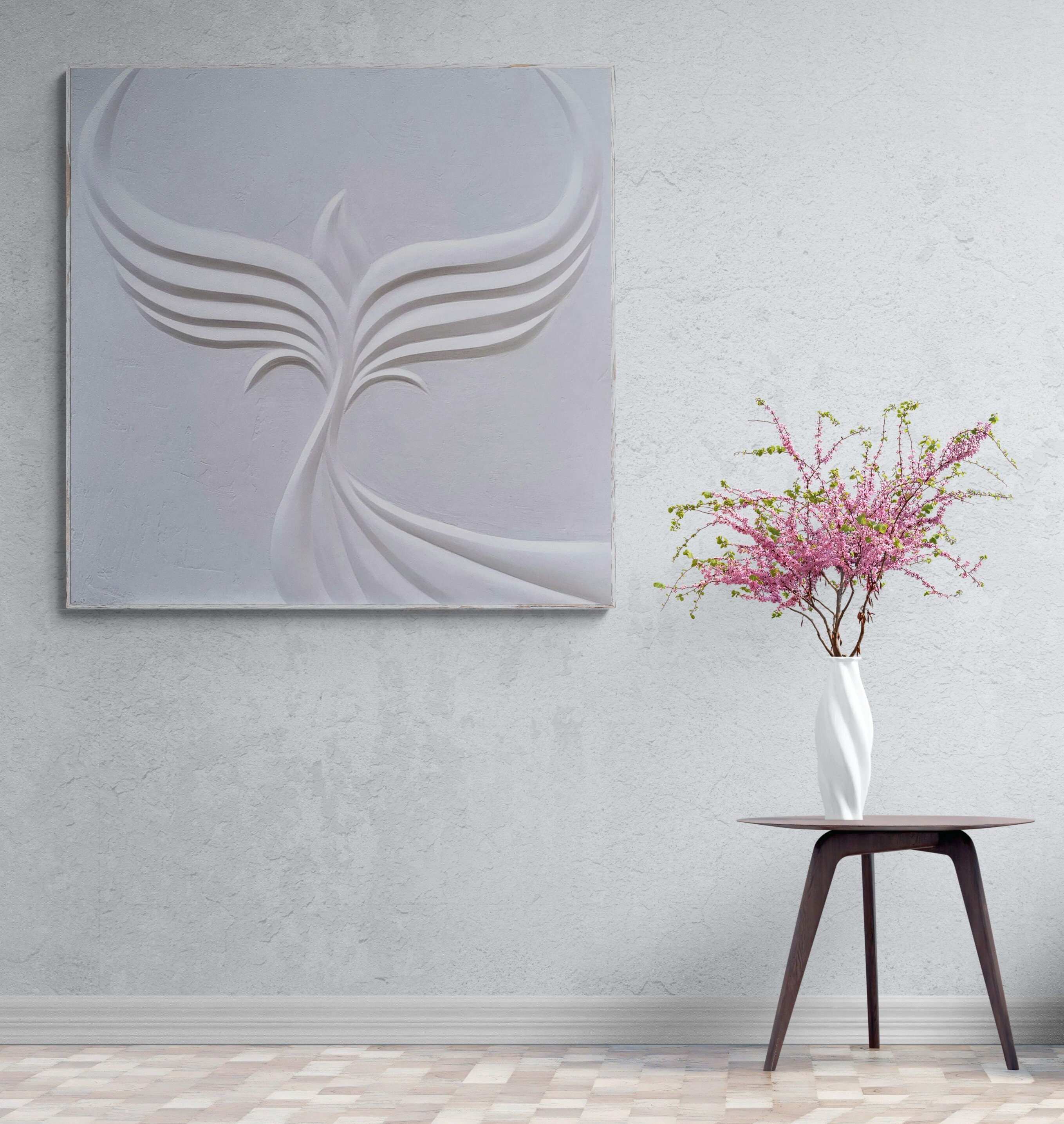 White Phoenix Painting for Midcentury Modern Decor Phoenix Rising Art ...