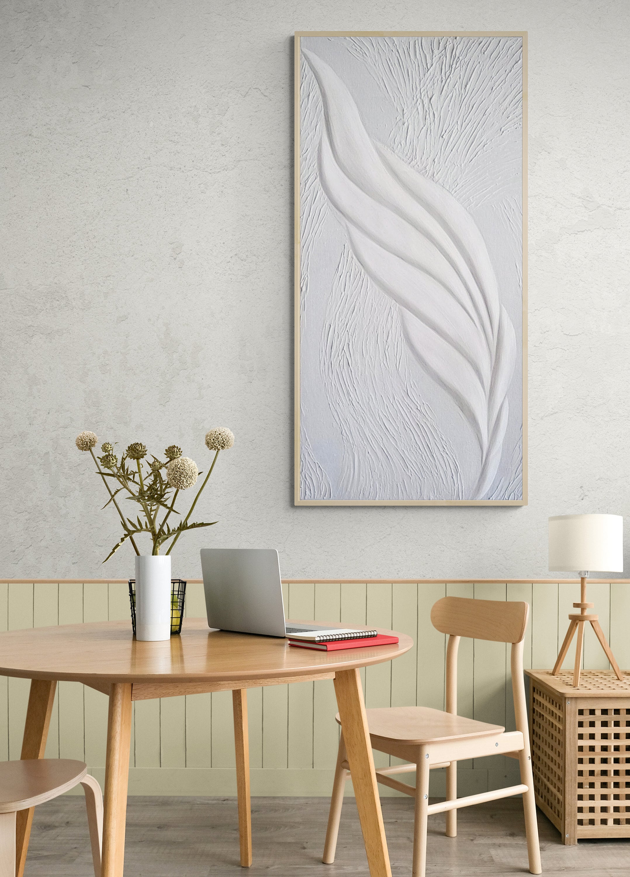 Minimalist White Feather Plaster Wall Decoration, 3D Wall Art for ...