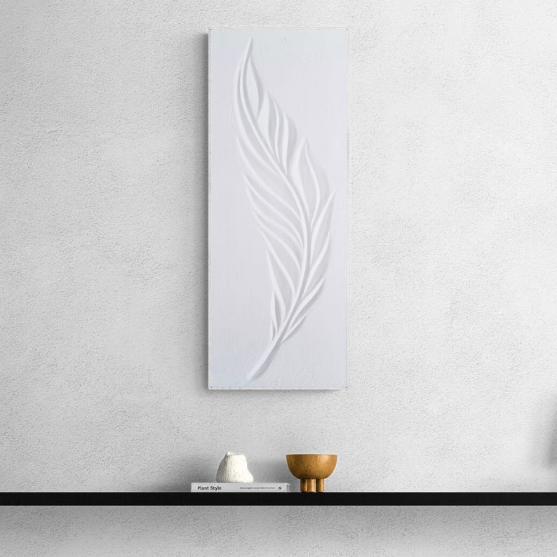 White Feather Plaster Wall Sculpture: Mid-century Modern Decor - Etsy