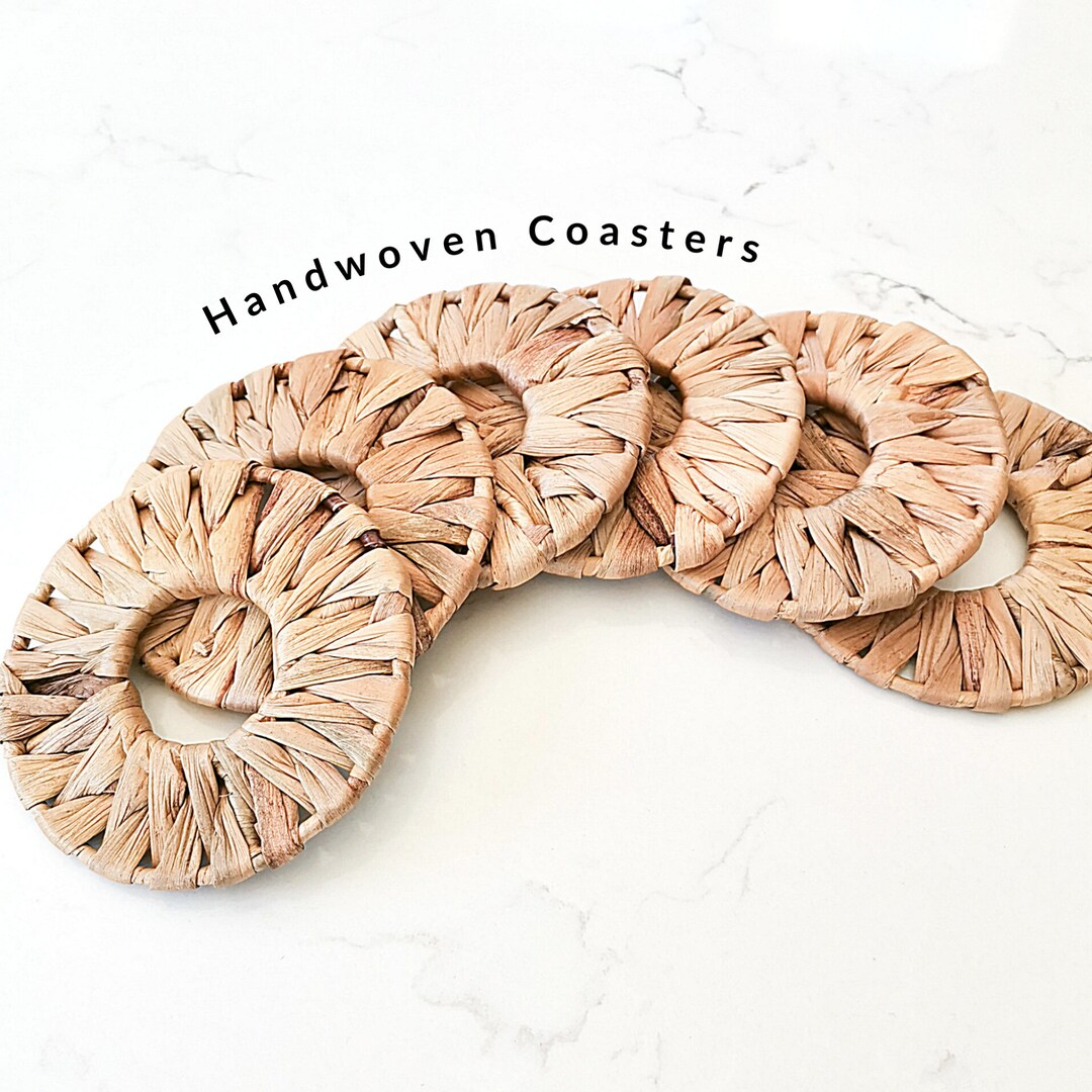 Set of 6 Coasters Handwoven Natural Seagrass. Round Boho Rustic Rattan ...