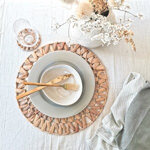 Set of 6 Coasters Handwoven Natural Seagrass. Round Boho Rustic Rattan ...