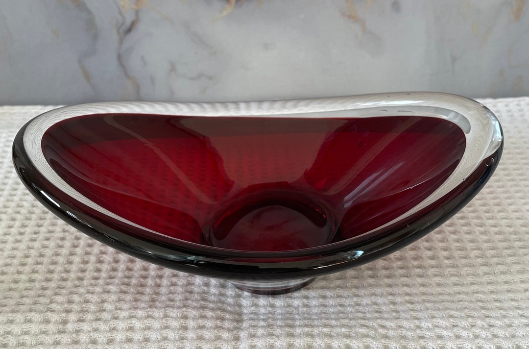 Magnor Norway Cranberry Hand Blown Freeform Art Glass Bowl - Etsy