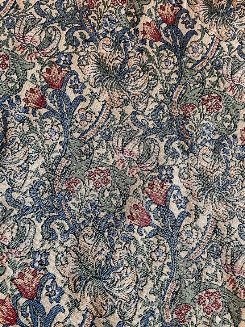 3m Vintage William Morris Golden Lily Tapestry Woven Upholstery Fabric ...
