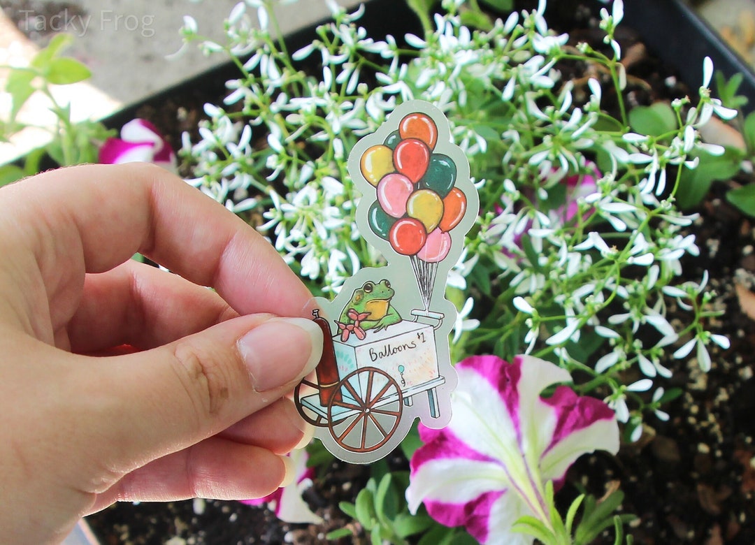 Balloon Cart Frog Clear Vinyl Sticker | 1.85 X 3 Inches | Transparent ...