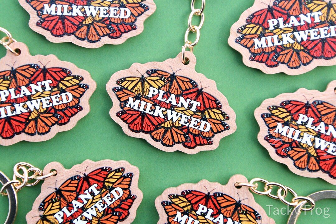 Plant Milkweed Wood Keychain With Gold-colored Chain | 2 Inches Wide ...