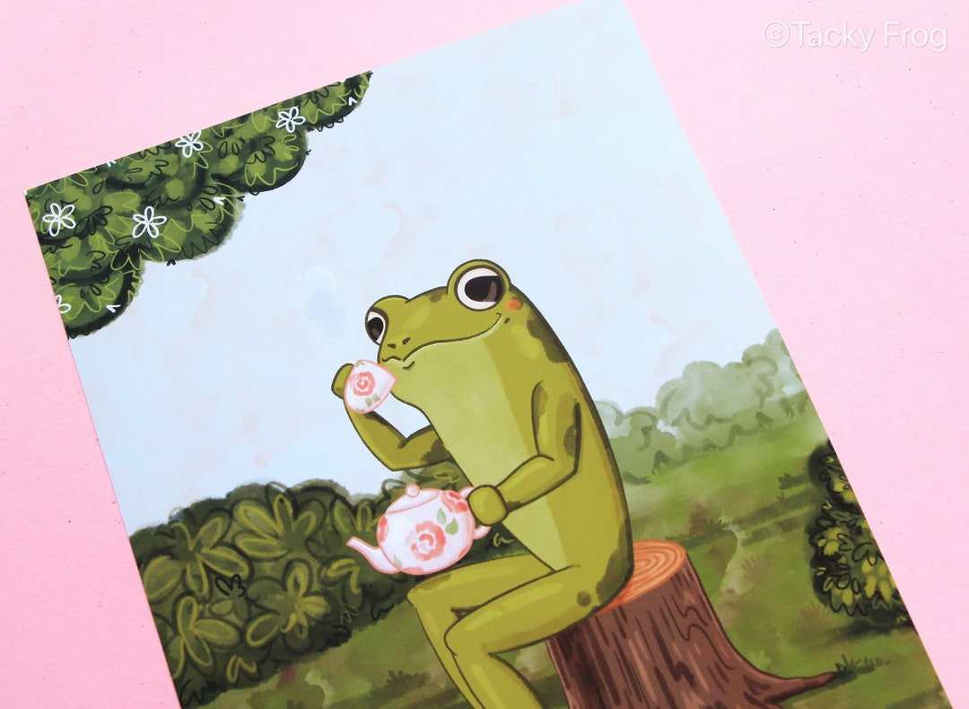 Tacky Tea Sipping Frog Art Print | 8" X 10" Inches | Cute Warm Toned ...