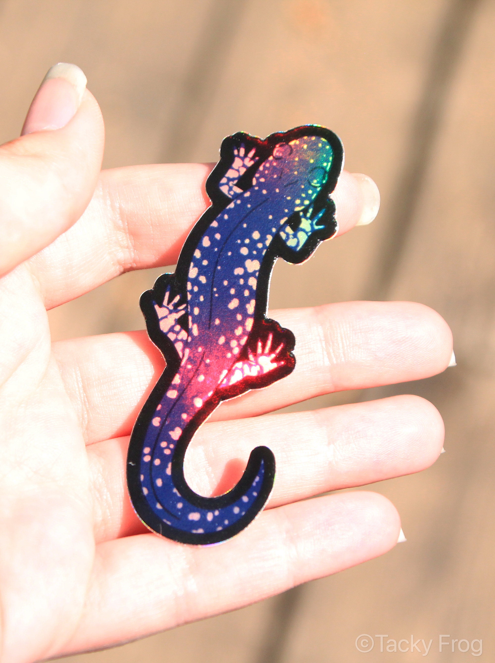 Blue-spotted Salamander Holographic Vinyl Sticker | 1.23" X 3 ...