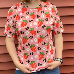 Strawberries & Bees Unisex All-over Print T-shirt | Vibrant, Cute ...