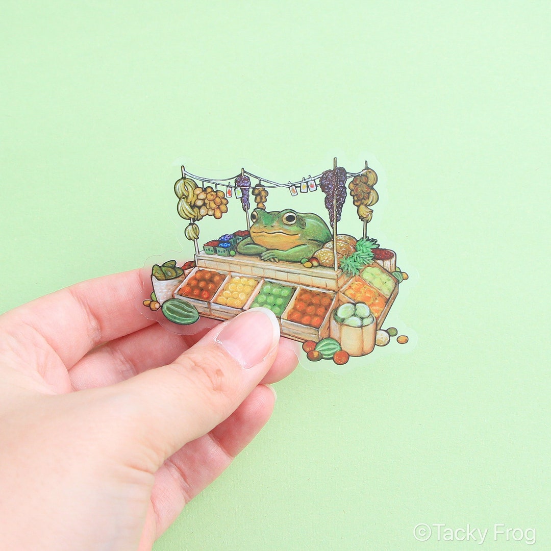 Fruit Stand Frog Clear Vinyl Sticker | 3 X 2.4 Inches | Transparent ...