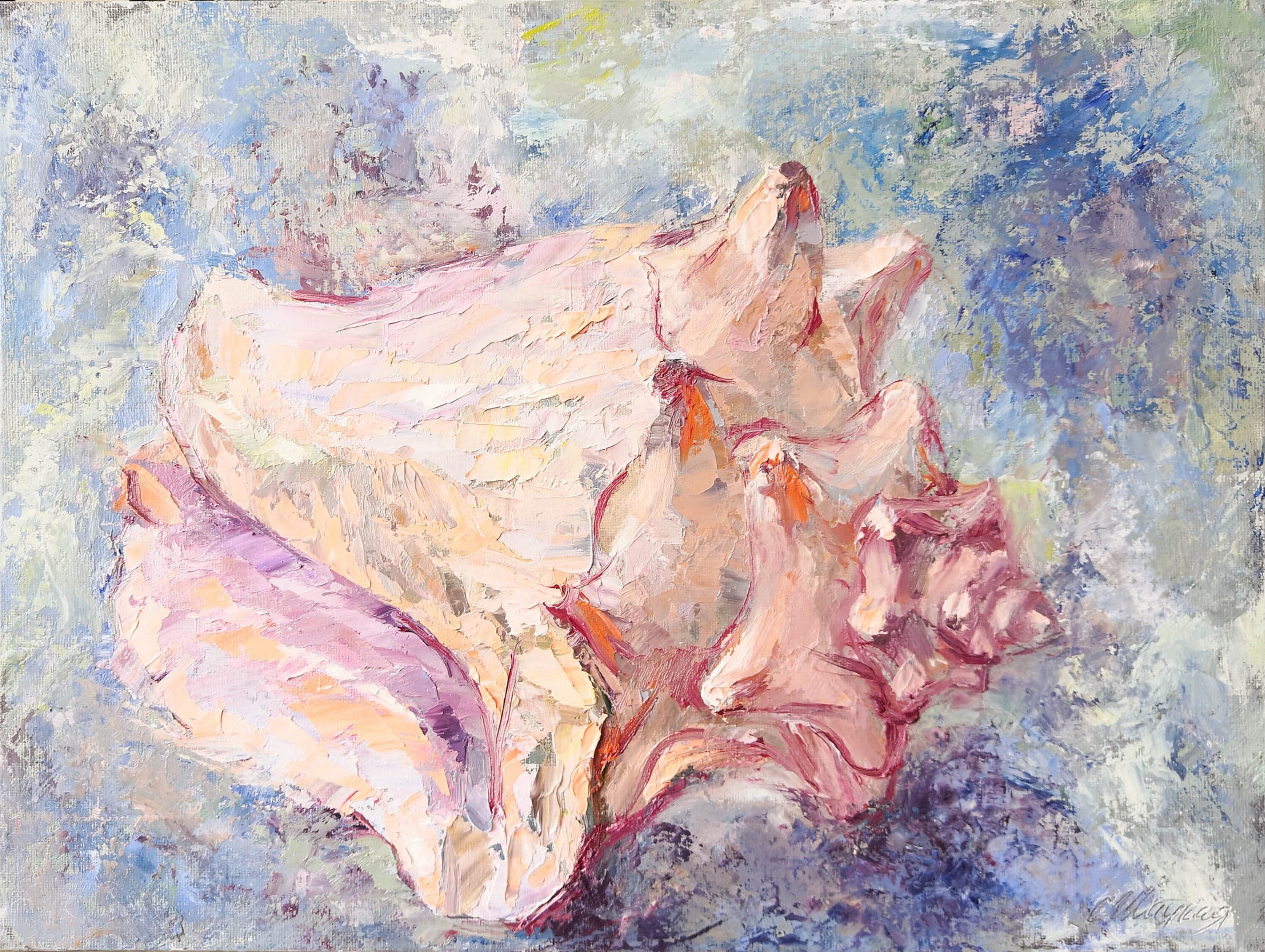 Seashell painting Original pastel colors oil artwork Shell | Etsy