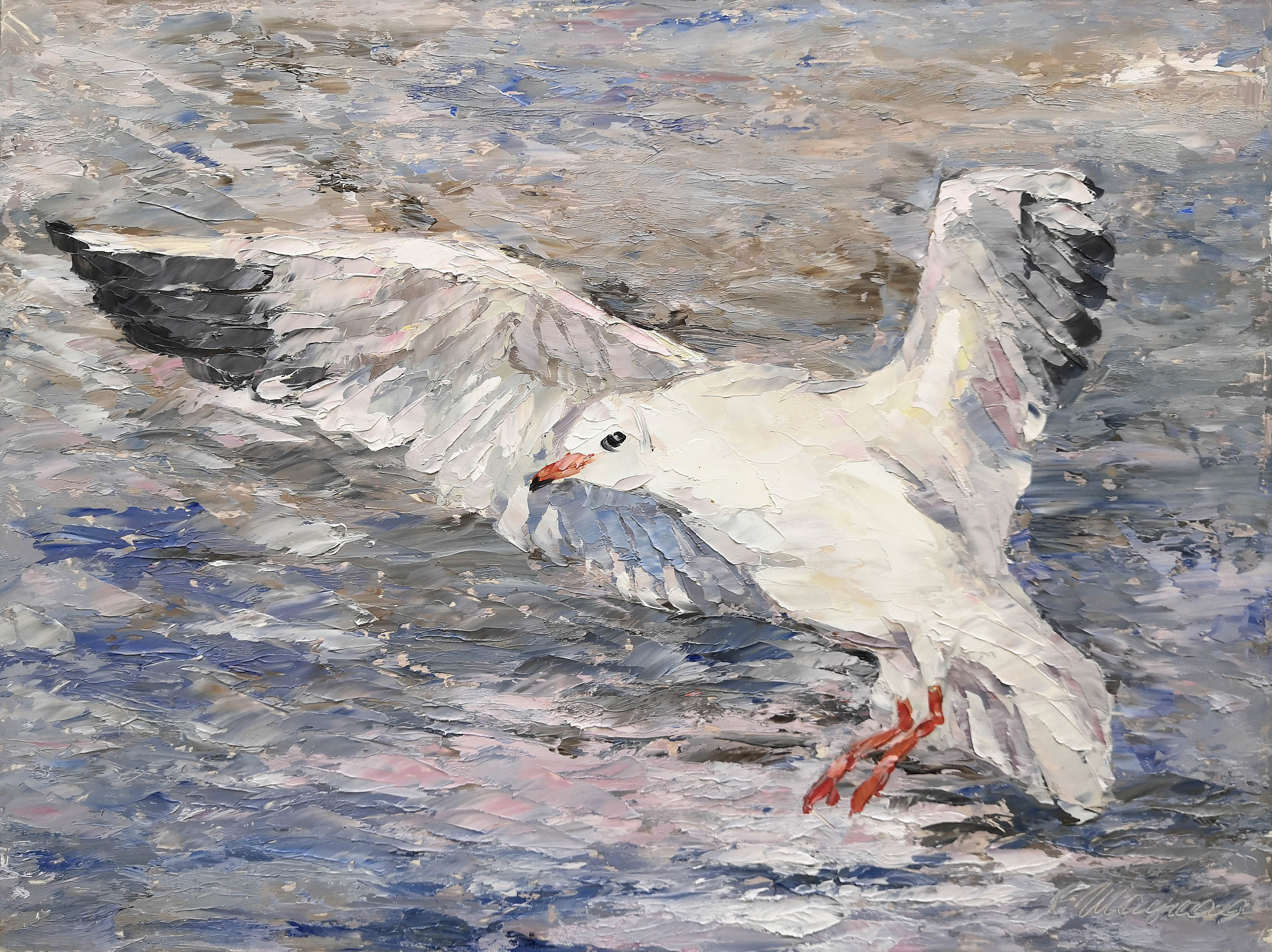 Seagull bird painting Original flying seagull oil wall art | Etsy