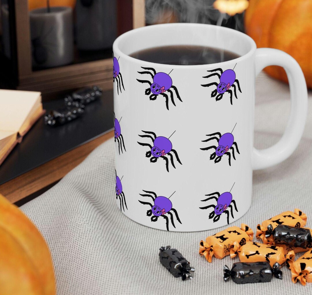 Iced Tea Mug, Cute Purple Spider With Pink Bow Halloween Coffee Cup ...