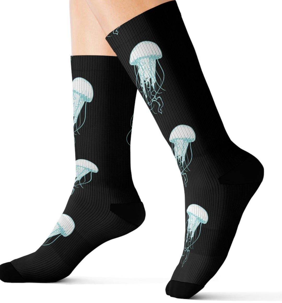 Jellyfish Black Socks, Ocean Theme Footwear, Sea Creature Print ...