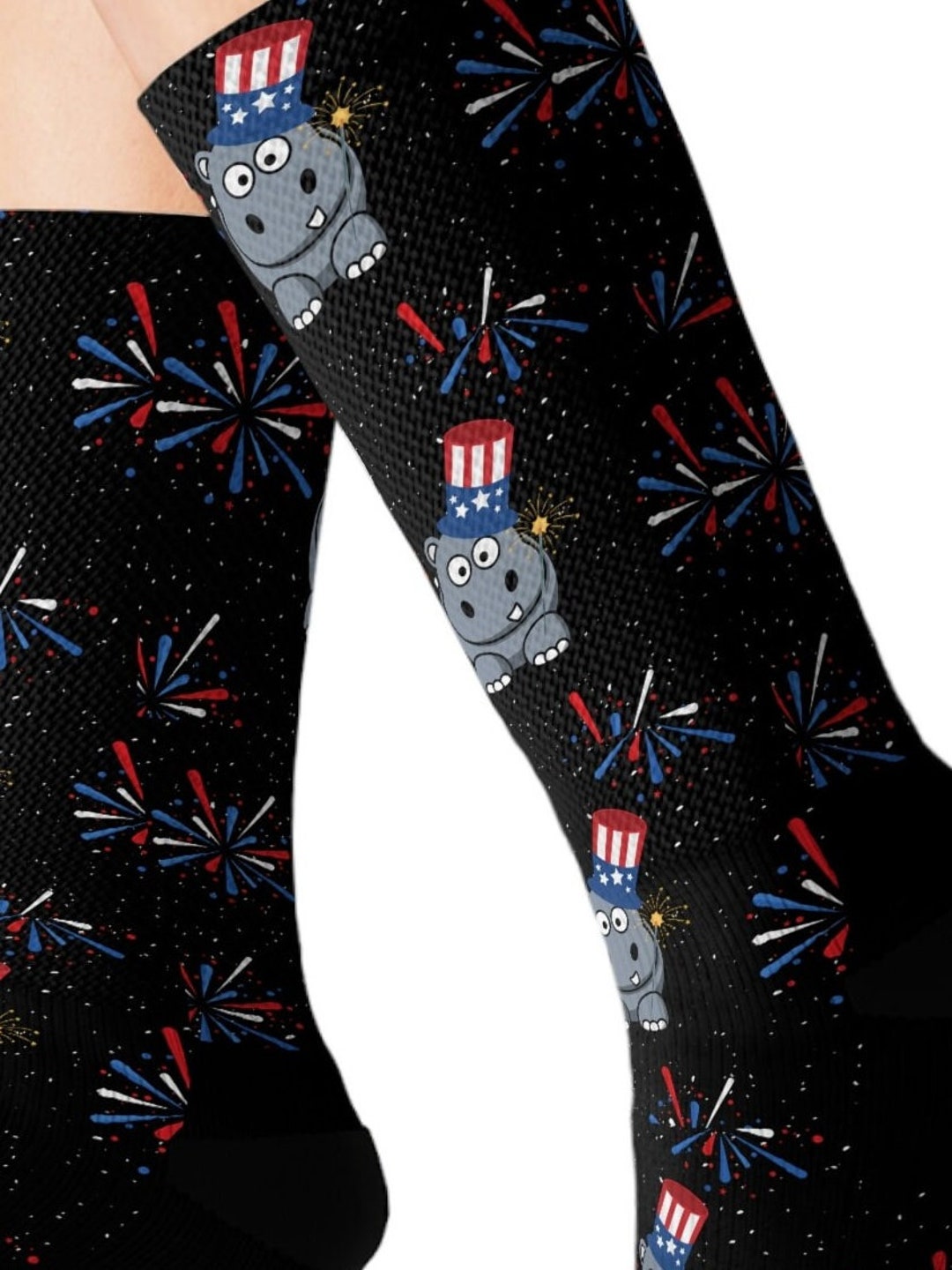 Fourth of July Hippo, Hippo Socks, Fireworks Socks, Independence Day ...