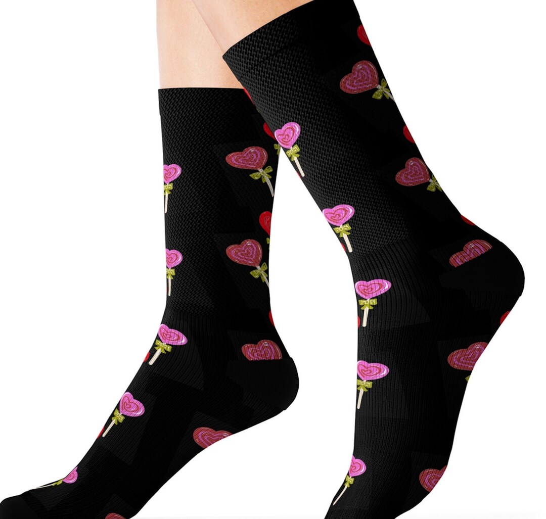 Candy Valentines Day Hearts Socks, Heart Lollipop Sucker Socks, Cute ...